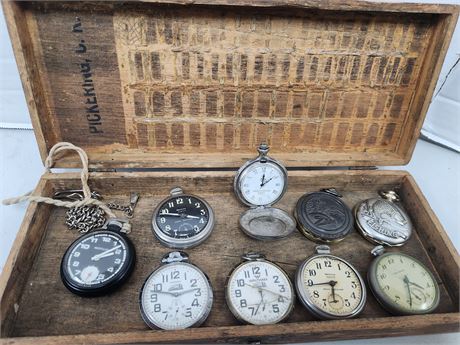 Rust Belt Revival Online Auctions - Wooden Box Of Pocket Watches