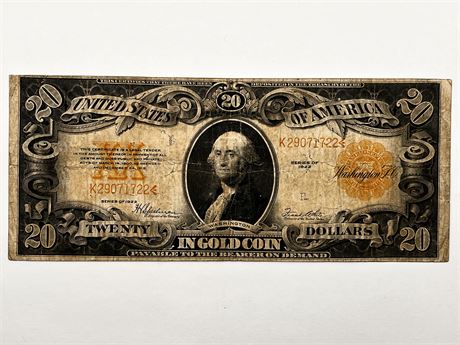 Rust Belt Revival Online Auctions - 1922 Twenty Dollar Gold Certificate Currency Note