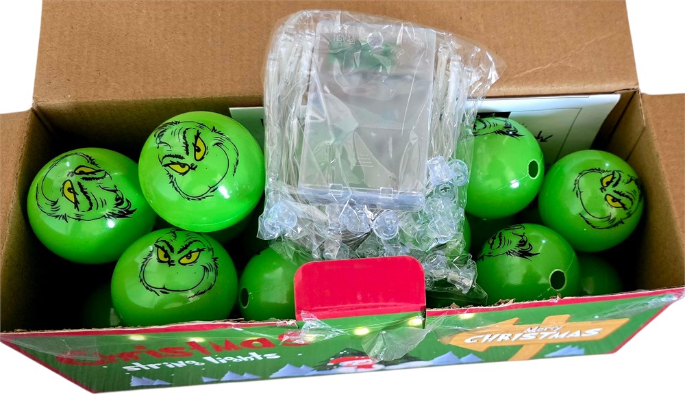 Rust Belt Revival Online Auctions - Still in box GRINCH string ball lights