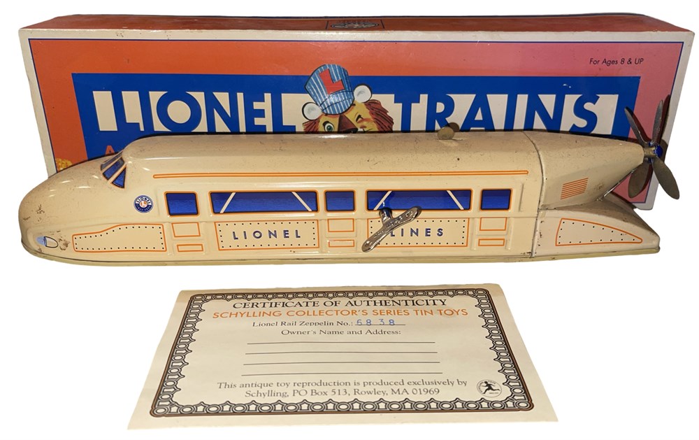 Rust Belt Revival Online Auctions - Lionel Lines - Zeppelin (Wind Up) Toy Tin Propeller Train w/ COA