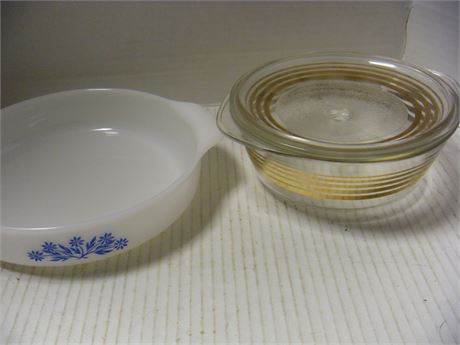 Rust Belt Revival Online Auctions - Fire King Baking Dish & Inland Glass Gold Striped Casserole ...