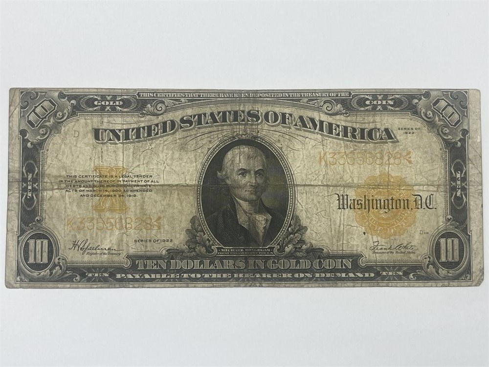 Rust Belt Revival Online Auctions - 1922 Ten Dollar Gold Certificate Note