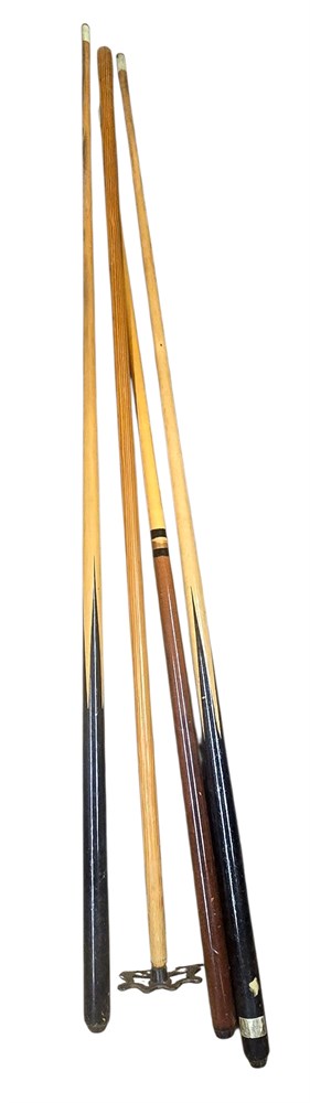 Rust Belt Revival Online Auctions - (3) Vintage pool cues and a cue bridge