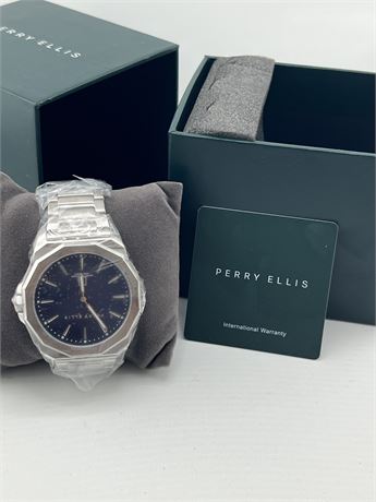 Rust Belt Revival Online Auctions - Perry Ellis blue dial decagon watch